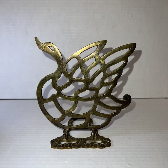 Vintage | Accents | Vintage Brass Duck Goose Filigree Figurine Bookend ...